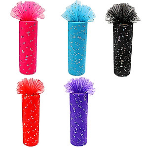 Yuanchuan Laser Sequin Glitter Tulle Rolls 6 inch x 10 Yards (30 feet) Black Tulle Rolls Fabric Tutu for DIY Skirts Wedding Gift Wrap Sewing Crafting Bow Bridal Decorations Birthday Party (Black)