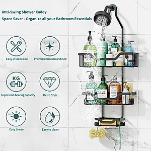 Singolas Shower Caddy Hanging, Over the Shower Head Caddy Organizer with 12 Hooks for Razor and Sponge, Anti-Swing, Rustproof Bathroom Organizers and Storage Hanging Shower Organizer Bathroom Shelves