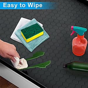 Under Sink Mats for Kitchen Waterproof - 34" x 22" Extra Thick Silicone Mat Bottom of Kitchen Sink Mat with Drain Hole, Cabinet Protection Kit with Under Kitchen Sink Mats & Shelf Liner for Drawers