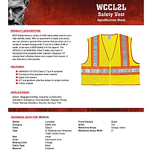 MCR Safety WCCL2LX2 Class 2 Polyester Mesh Safety Vest with 3M Scotchlite 4-1/2-Inch Orange/Silver Reflective Stripe, Fluorescent Lime, 2X-Large