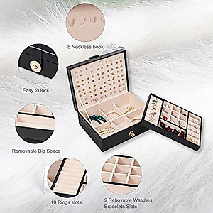 Zumier Jewelry Box for Women,Jewelry Organizer with PU Leather for Ring,Necklace, Earring Organizer Box for Birthday Christmas Valentine Gifts-Black