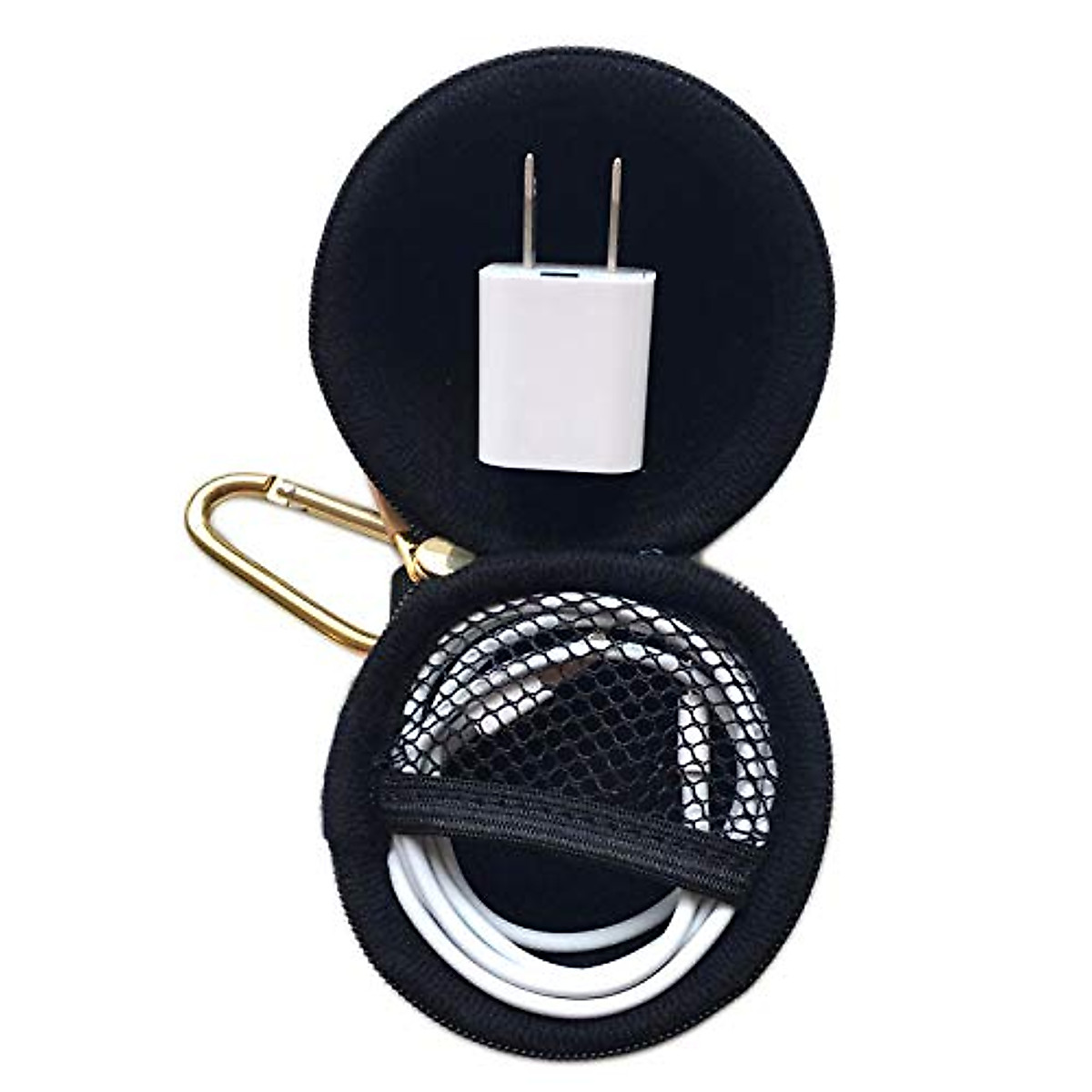 CASEBUDi Round Earbud and Phone Charger Storage Case with Carabiner | Limited Edition Gold Ballistic Nylon