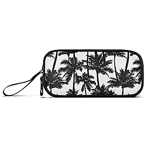 Black Palm Trees Seamless On White Pencil Case, Pen Marker Stationery Bag Holder Pencil Bag Storage Pouch for School College Zipper Pouch Case Office Portable