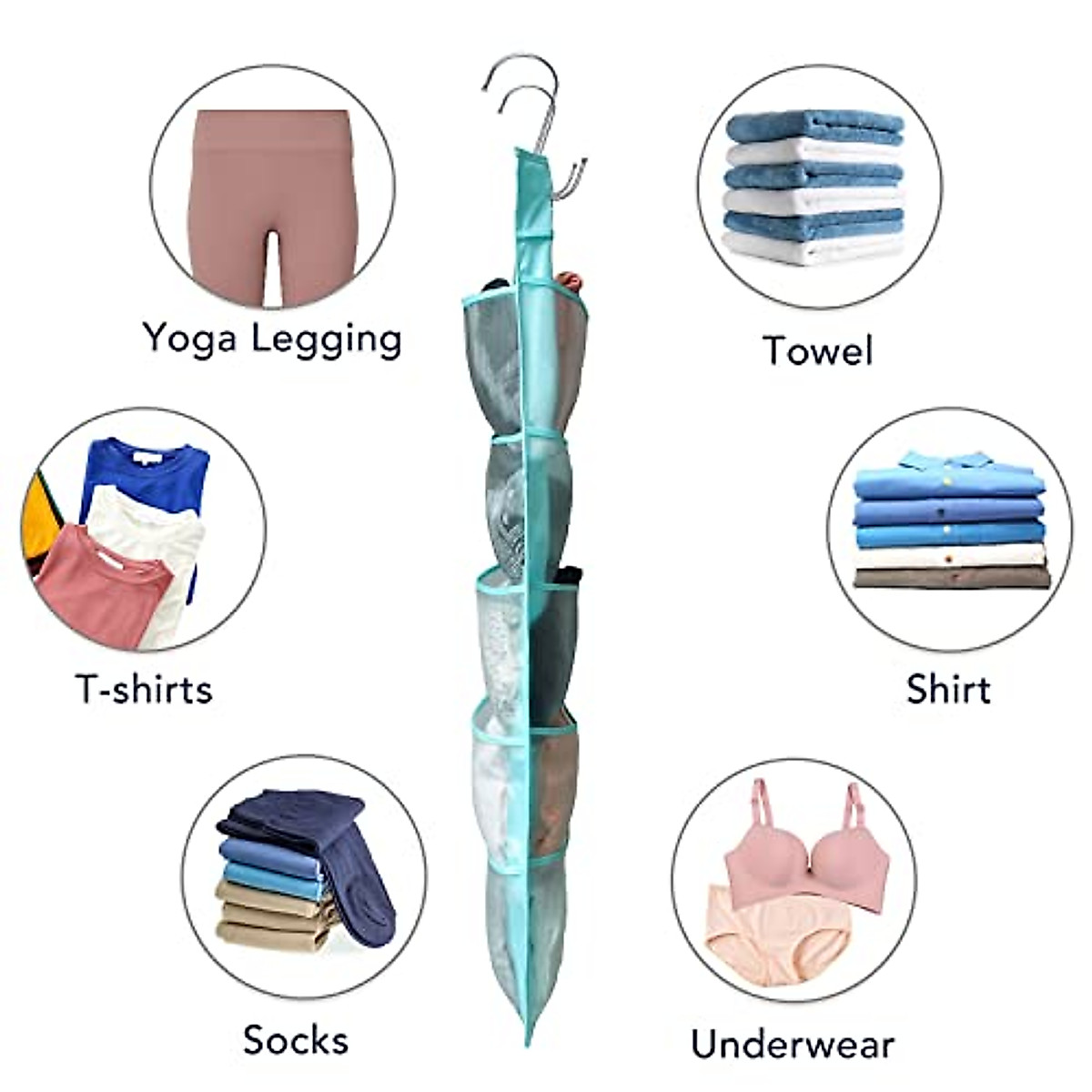 2 Pack Hanging Closet Organizer and Storage, Underwear Sock Bra Leggings Organizer Hanging Bags, Hanging Wardrobe Clothes Organizer with Dual Sided 10 Mesh Pockets and 2 Metal Hooks Cnzodiac