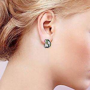 Santuzza 925 Sterling Silver Bamboo Leaves Dangle Earrings Cubic Zirconia Handmade Enamel Leaf Pattern Nature Earrings for Women