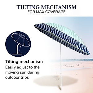 Caribbean Joe Chaby International Portable, Adjustable Tilt Beach Umbrella with UV Protection | Vented Canopy, Built-in Sand Screw Anchor, Carry Bag | 6 FT (Horizon Stripe) (CJ-UV72HS)