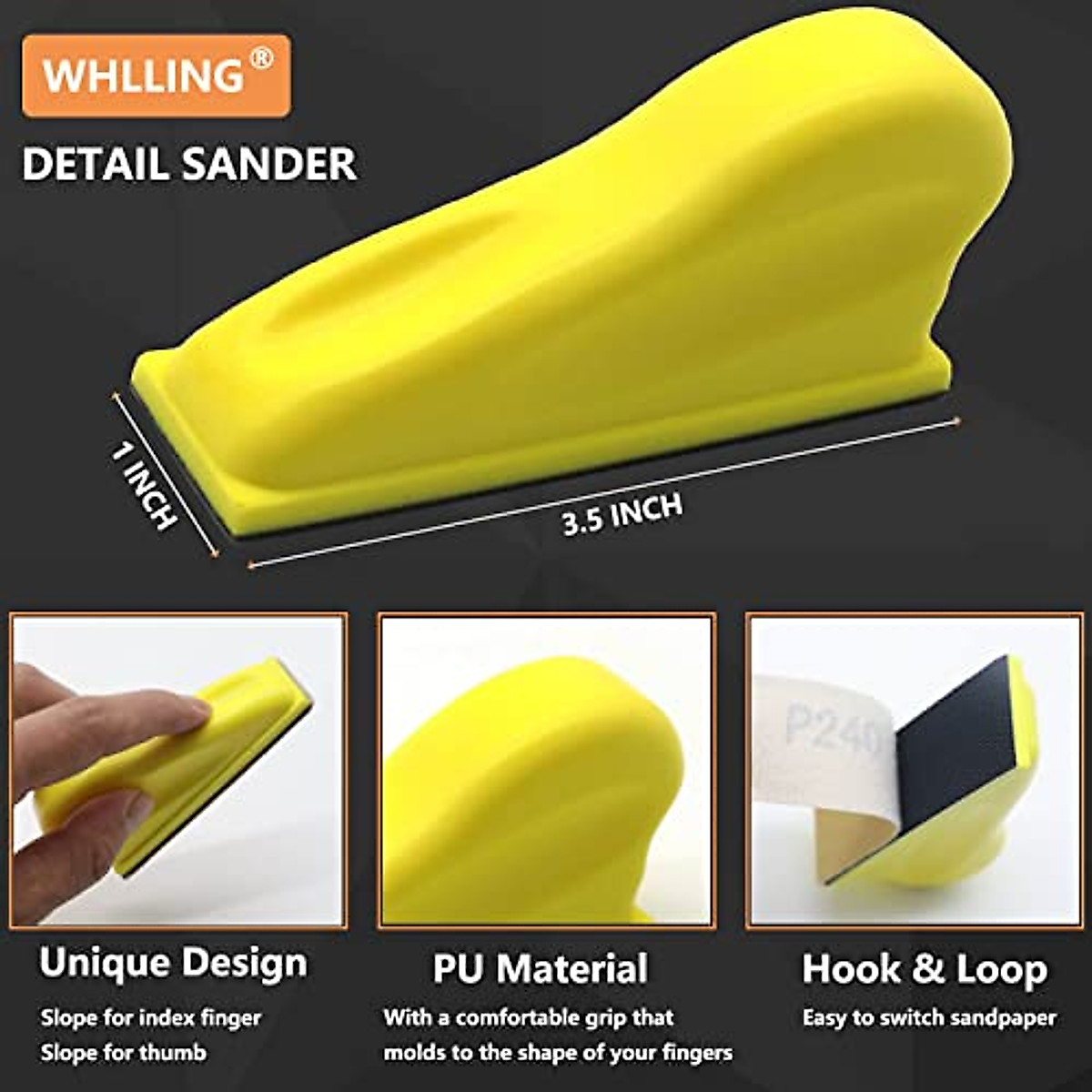 WHLLING Micro Detail Sander with 70PCS Sandpaper-Grit 80 120 180 240 320 400 600, 3.5”x 1”Micro Sanding Tools Detail Sander for Small Projects, Crafts Wood and Small Space Polish Sanding Works
