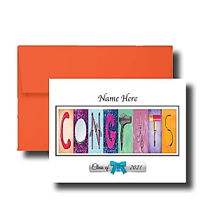 Customized Cosmetology School Congrats Class of 2023, 2024, Hair Dresser Stylist, Graduation Cards,5"x7" Flat or Folded Card Choice envelope color,Custom Grad, Letter Art, Scroll, School, College