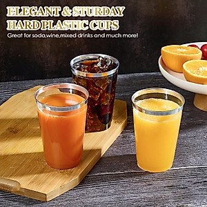 FOCUSLINE 200 Pack 12 oz Silver Rimmed Plastic Cups, Clear Plastic Cups 12 Ounce Tumblers, Heavy-duty & Fancy Disposable Hard Plastic Cups with Silver Rim for Wedding Cups Elegant Party Cups