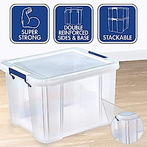 3 Bankers Box 36L Plastic Storage Box with Lids, ProStore Super Strong Stackable Plastic Storage Boxes (31.5 x 47.5 x 38cm), Clear