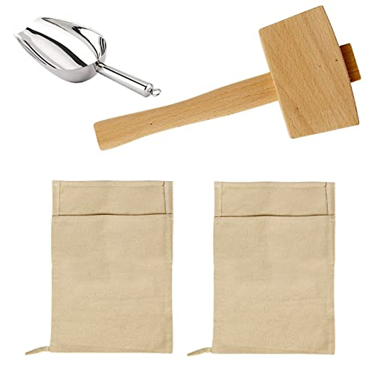 Professional Lewis Bags and Ice Mallet Set - Reusable Canvas Crushed Ice Crushing Bags with Wooden Mallet for Bartender Kit & Bar Tools Kitchen Accessory