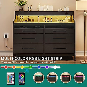 YITAHOME 6 Drawer for Bedroom, Dressers & Chests of Drawers with with LED Light, Modern Closet Dresser with Open Shelf Storage for Bedroom, Living Room, Entryway, Hallway, Black