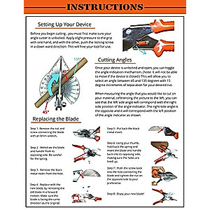 Multi Angle Miter Cutter | + Spare Blade | Hand Scissors Multipurpose Tool | 45-135 Degree Cutting | Stainless Steel, Rubber Handle & Safety Lock | Miter Shears, Trim, Chamfer & Quarter Round Cutters