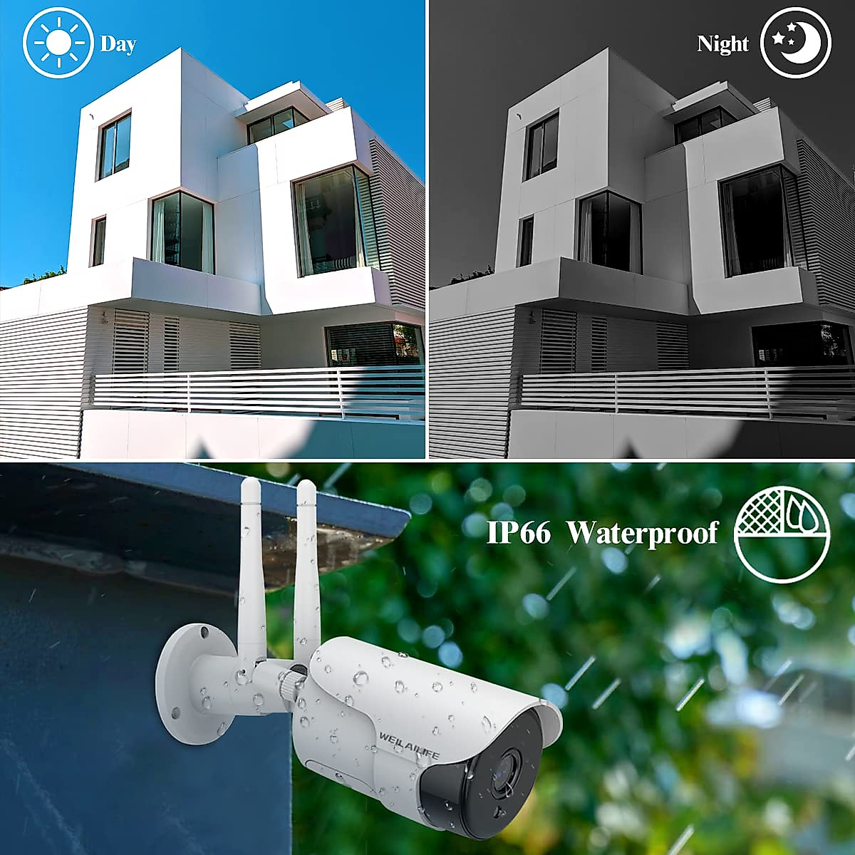 WEILAILIFE (3.0MP & 2-Way Audio)Dual Antennas Security Wireless Camera Outdoor, 2K WiFi Home IP Bullet Exterior Surveillance Camera