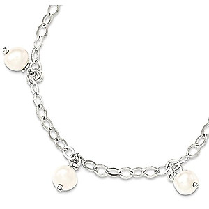 IceCarats 925 Sterling Silver White Round Freshwater Cultured Pearl Chain Bracelet