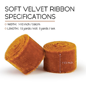 Keypan Orange Velvet Ribbon for 1-1/2 inch Wide Handmade Fringe Fabric Fall Terracotta Ribbons for Christmas Decorations, Baby Shower, Flower Bouquet Gift Wrapping