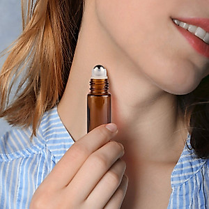 Essential Oil Roller Bottles, 48 Pack Hoa Kinh 10ml Empty Glass Amber Roller Bottles UV Protection with Stainless Steel Balls (10ml-48pack)