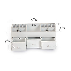 Makeup Organizer with Drawers, Wooden Cosmetic Beauty Storage Box for Home and Office Vanities, Countertop Organizer for Cosmetics and Makeup Tools, Vanity Holder for Lipstick Brushes Lotions, White