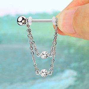 COCHARM 2pcs Stainless Steel Nipple Rings 14g Nipple Barbell Dangling Chain CZ Nipple Piercing Jewelry for Women