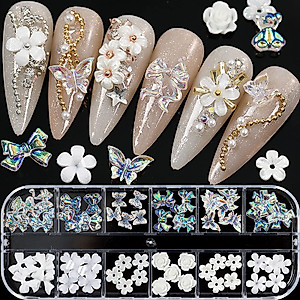 Acrylic Butterfly Flower Bear Nail Art Pendant Art, Multi-shape Pearl Rhinestone Golden Metal Applique Jewelry Accessories Production (S1-Bow Rhinestones)