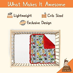 Dear Baby Gear Farm Deluxe Baby Blanket - Reversible, Milestone & Newborn Gifts for Girls and Boys - Farm Life Animals, Tractor, Red, 32 Inches by 32 Inches