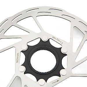 Disc Brake Rotor 160mm OD 44mm Hole Distance 6‑Bolt Central Lock Stainless Steel Bike Disc Brake Rotor, Mountain Bike Bicycle Rotors Modification Accessories