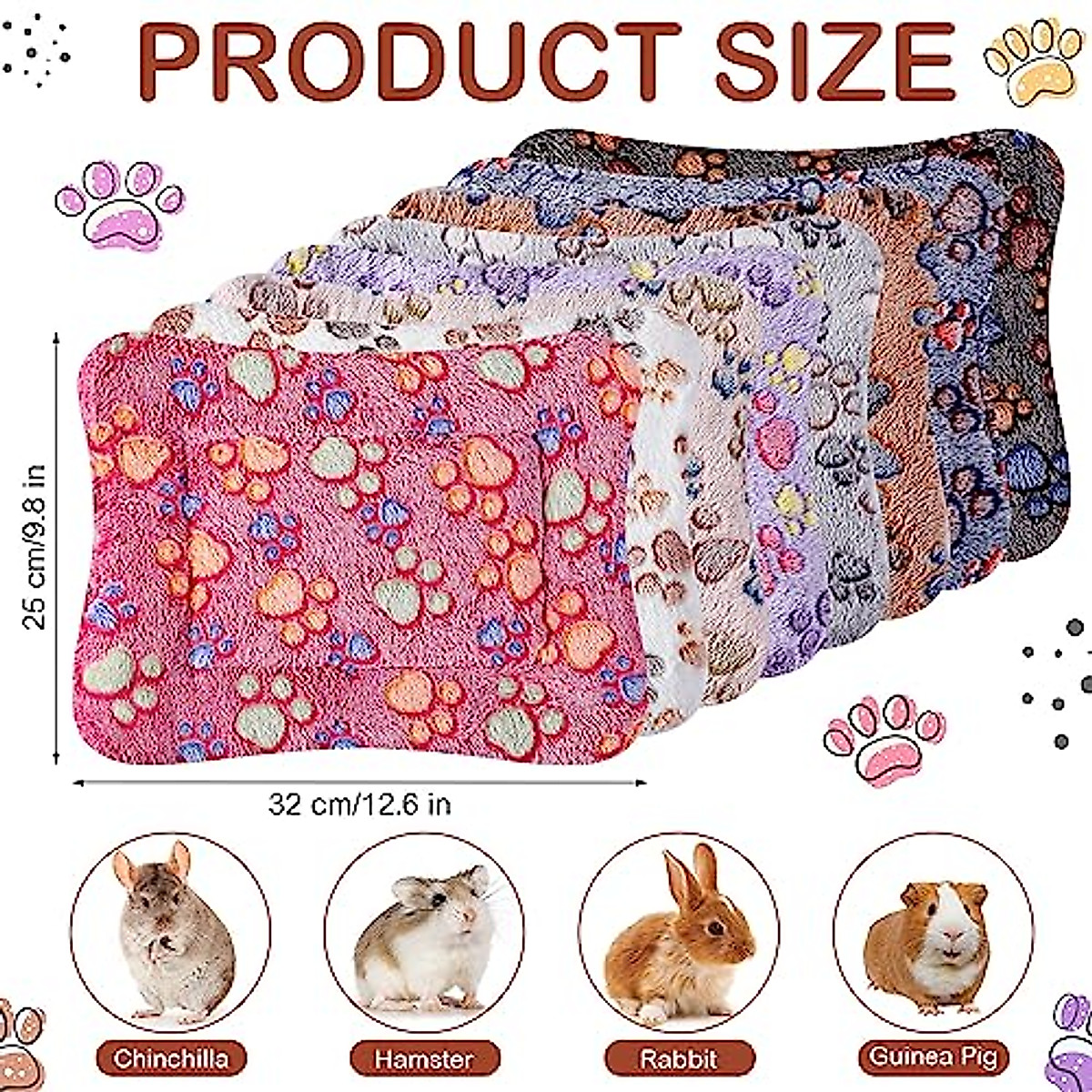 Ripeng 8 Pcs Guinea Pig Bed Mat Fleece Cat Bed Pad Dog Crate Mat for Indoor Warm Reversible Pet Bedding for Small Animal Bed Washable Kennel Crate Pad Cat Carrier Mat(Multicolor, 12.6" x 9.8")