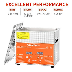 3L Ultrasonic Cleaning Machine with Heater and Timer, 120W Stainless Steel Ultrasonic Washing Machine, Professional Ultrasonic Hardware Tool Cleaner for Auto Accessories, Engine Parts, Carburetors