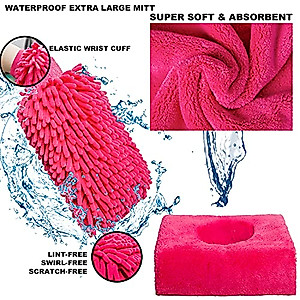 AUTODECO 24Pcs Car Wash Cleaning Tools Kit Car Detailing Set with Canvas Bag Pink Collapsible Bucket Larger Wash Mitt Towels Tire Brush Extendable Window Scraper Complete Interior Car Care Kit