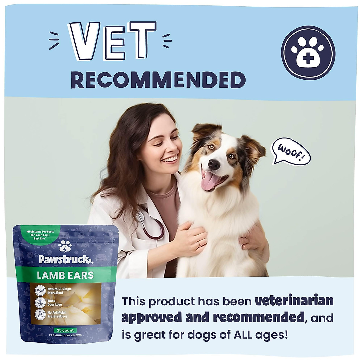 Pawstruck Natural Lamb Ears Chew Treats for Small & Medium Dogs - Healthy Low Fat, No Artificial Preservatives, Single Ingredient, Highly Digestible Animal Ear - 10 Count - Packaging May Vary