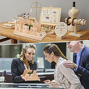 PH PandaHall Earring Holder Jewelry Display Wood Earring Necklace Stands with 6pcs Earring Cardboard Wood Earring Display Stands for Selling Earring Showing Jewelry Displaying Business Card