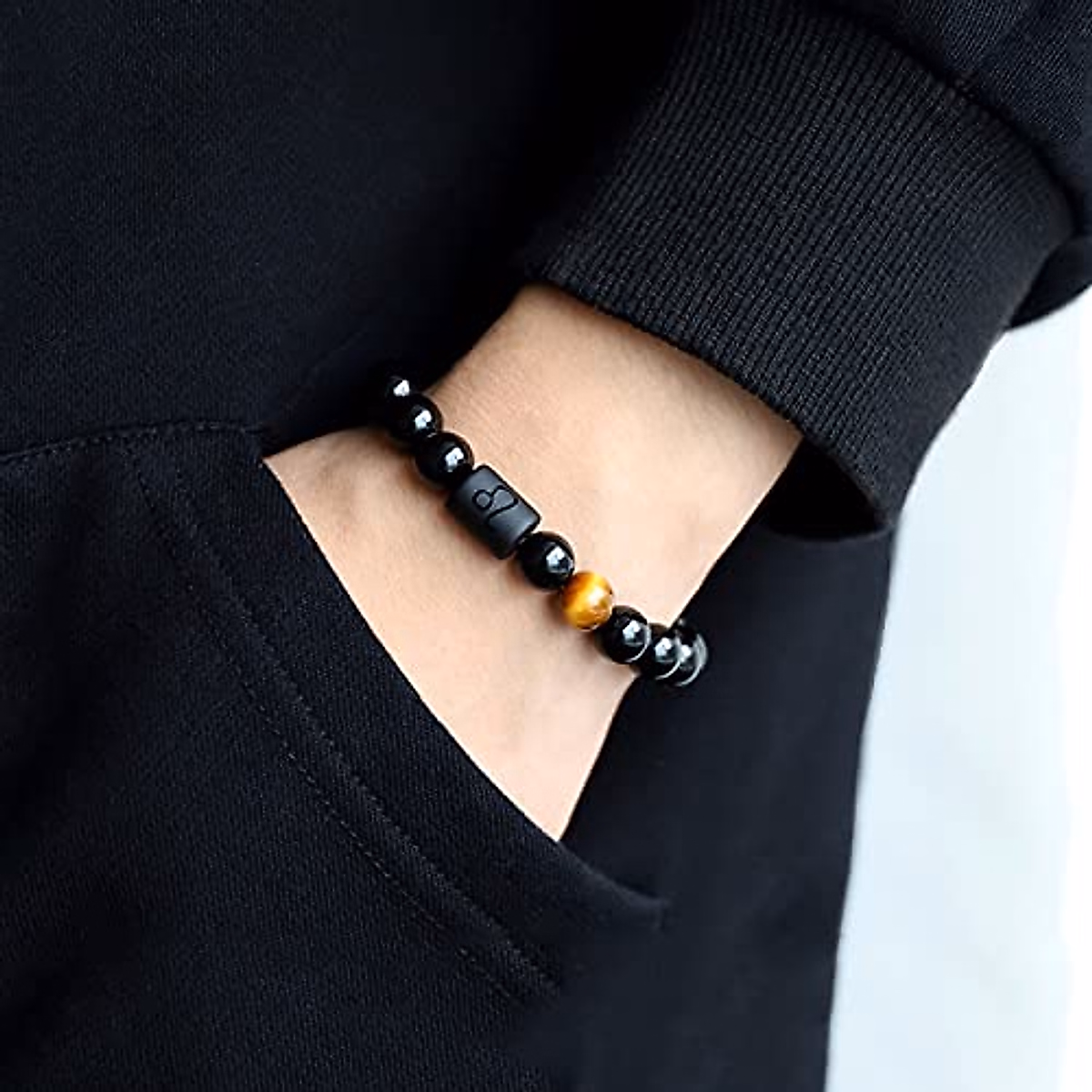 CSIYANJRY99 Zodiac Taurus Bracelets for Men Women,Taurus Zodiac Sign,8mm Natural Black Onyx Stone Hematite Obsidian Tiger Eye Beads Bracelet Set 12 Constellation Horoscope Bracelet