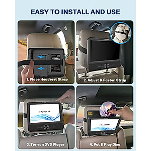 FANGOR 7.5" Dual Portable DVD Player for Car, Car DVD Player Dual Screen Play a Same or Two Different Movies with Headrest Strap, Regions Free, Support Last Memory, AV Out & in, USB/SD Card