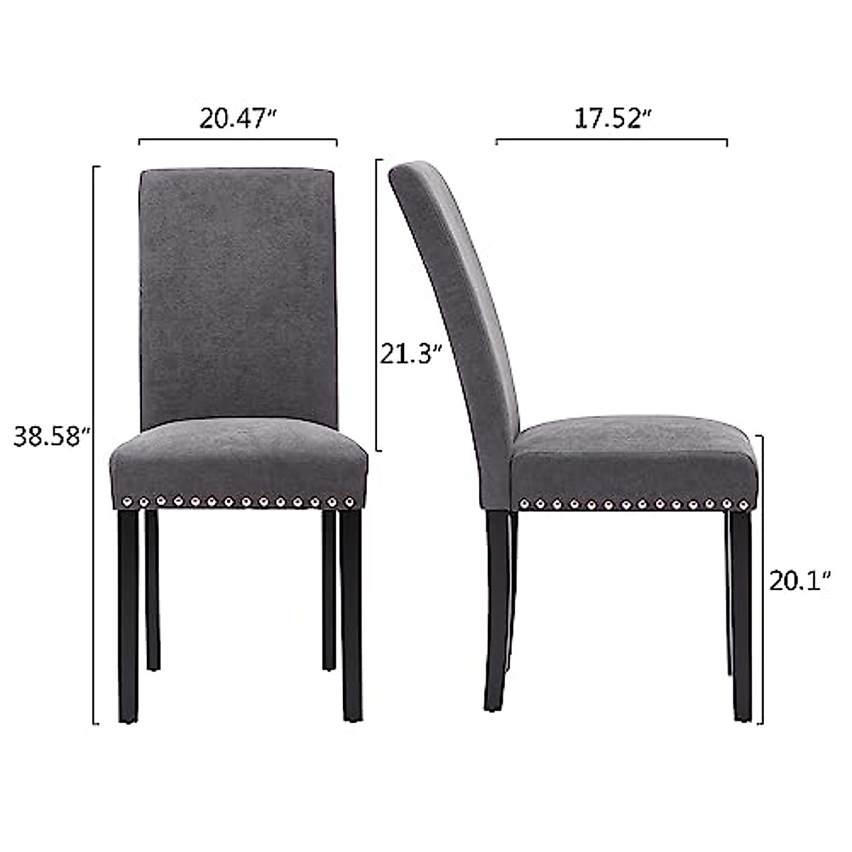 GOTMINSI Dining Chairs Set of 4 Upholstered Accent Dining Room Chairs Padded Parson Kitchen Chairs with Silver Nails and Solid Wood Legs (Grey)