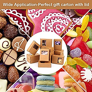 PINKXHY 100 PCS Mini Kraft Paper Box with Square Window Soap Packaging Boxes Craft Cardboard Present Box for Homemade Soap Favor Treat Bakery Candy, 3.5 x 2.6 x 1.2 Inch (Brown)