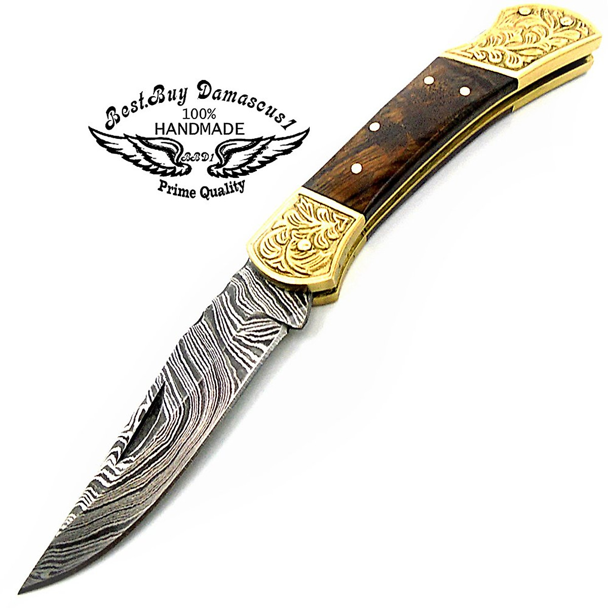 Best.Buy.Damascus1 Damascus pocket knife, Folding knife, Pocket Knife For Men, Knife Set with knife sharpeners Premium Quality gifts for men (Rose Scrimshaw)
