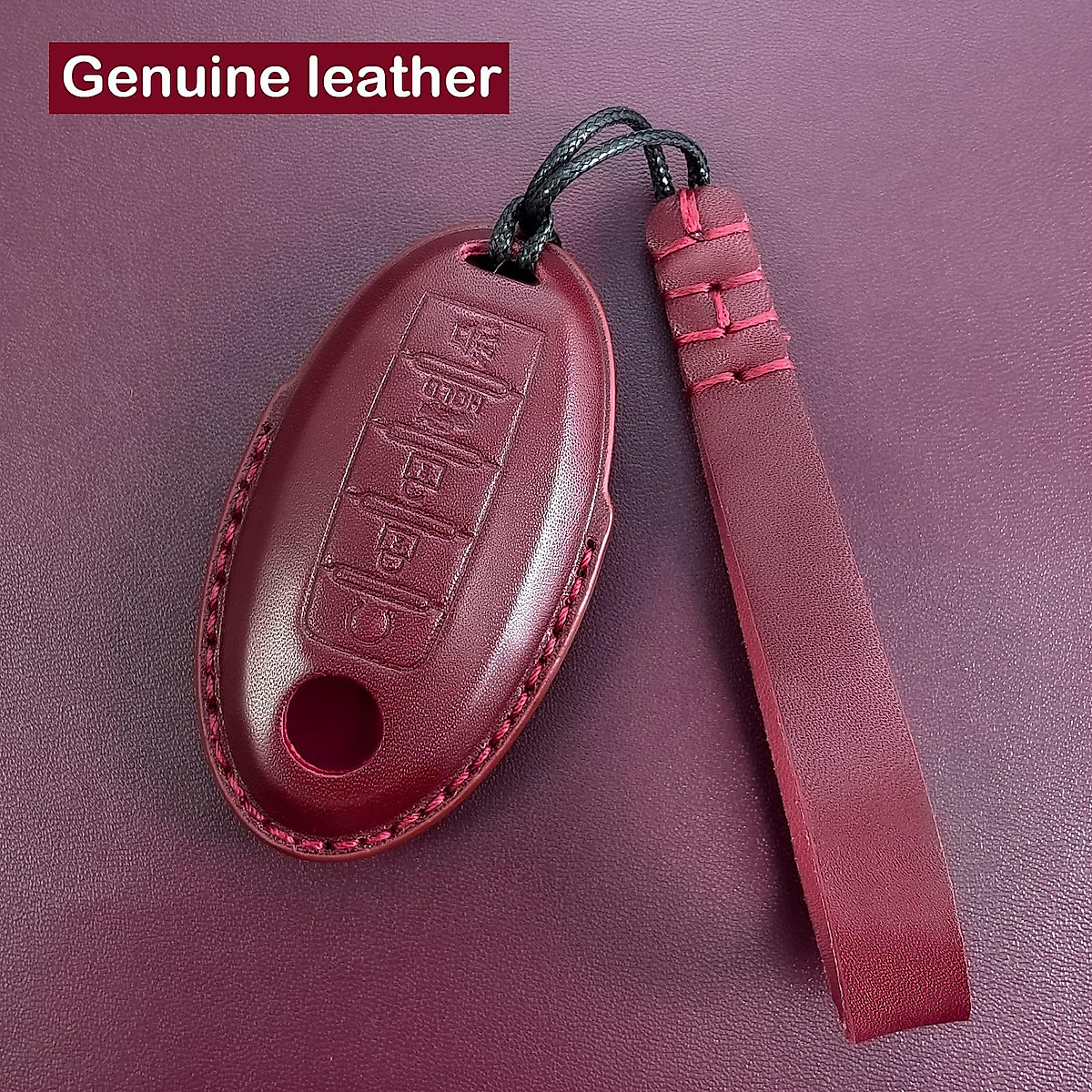 Yonmcfn Key fob Cover Genuine Leather with Keychain,Leather Key Case Protector,fit 5 Buttons Smart Remote Key(Pink)