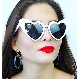 EHH - Heart Shaped Cateye Sunglasses (White, Smoke)