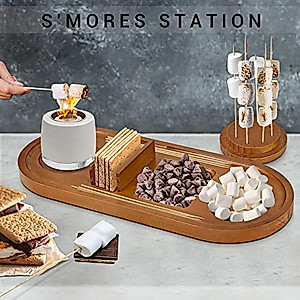 S'Mores Caddy,Wooden Smores Station,Wooden Serving Tray for Breakfast and Coffee, Farmhouse S'Mores Tray,Coffee Table Tray for Coffee Bar Accessories and Organizer Countertop