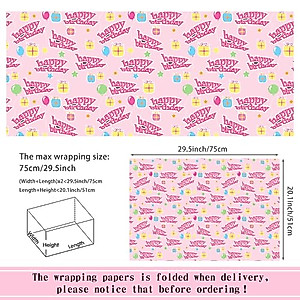 Mpanwen Birthday Wrapping Paper for Girls Kids, 12 Sheets Cake Rainbow Gift Design Wrap Paper for Girls Birthday - 20 x 29.5 Inches Per Sheet