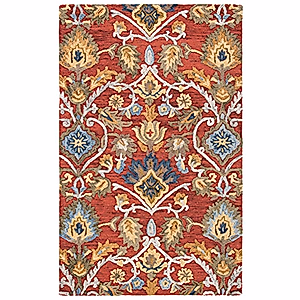 SAFAVIEH Blossom Collection Area Rug - 10' x 14', Red & Multi, Handmade French Country Floral Wool, Ideal for High Traffic Areas in Living Room, Bedroom (BLM402Q)