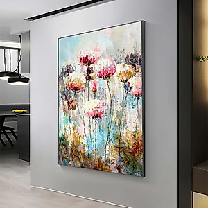 Oil Painting On Canvas Wall Art,Art Hand-Painted Abstract Wall Art, Modern Textured Artwork Original Flower Frameless Abstract Hand Drawn Lines Painting Oil Painting For Living Room Bedroom Art Paint