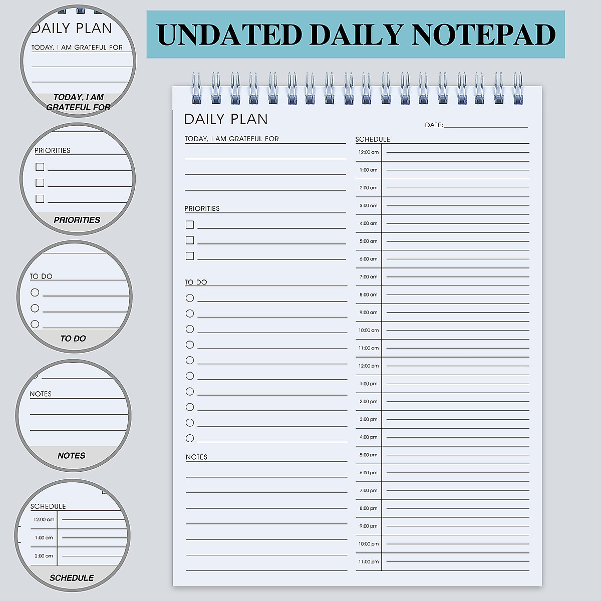 24 Hour Daily Planner - Daily To Do List for Work & Personal Life, Productivity Planner, Everyday Planner, Daily Schedule, 6.5 x 9.8