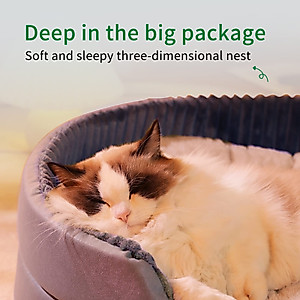 Maedhao Cat Bed,Cat Beds for Indoor Cats,Cat Bed with Washable,Waterproof Bottom,Foldable Cat Hidewawy,Grey Fluffy Cat Calming Cushion Beds