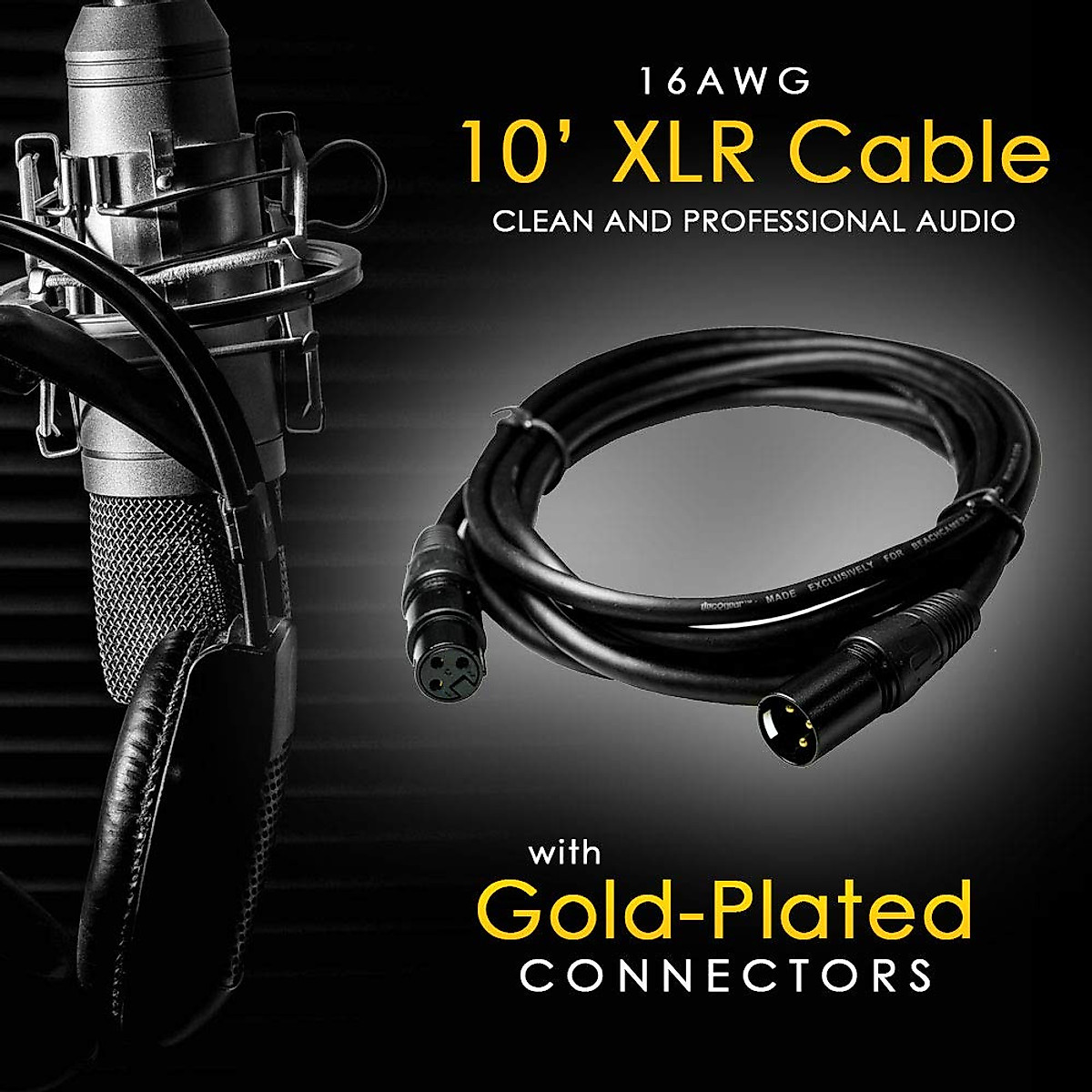 Deco Gear XLR 10 feet Male to XLR Female 16AWG Gold Plated Cable