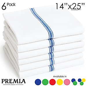 Blue Premia Dish Towels (6 Units) • Commercial Kitchen Towel • Absorbent 100% Cotton Herringbone (14"x25") • Commercial Quality: 24 oz/dz • Classic Tea Towels • Low Lint