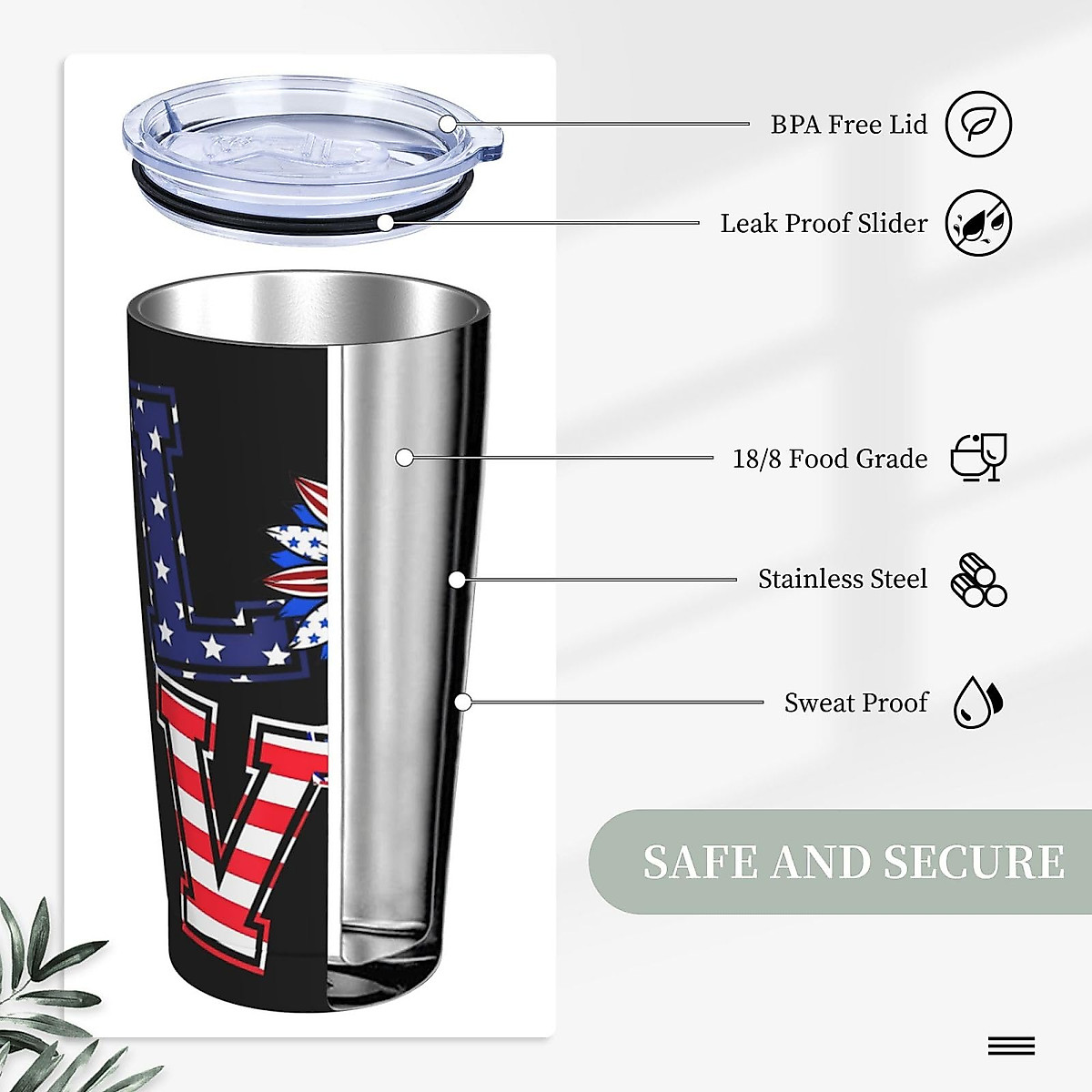 ayvcxui American Flag Flower Stainless Steel Insulated Tumbler 20 Oz Water Bottle Coffee Mug Coffee Mug With Lid Straw