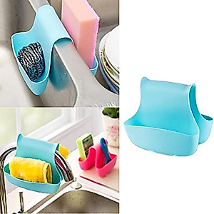 UQUABESO 2 Pack Kitchen Saddle Silicone Sink Caddy with Drain, Hanging Sponge Brush Basket Holder Soap Organizer Storage (Blue, Pink)