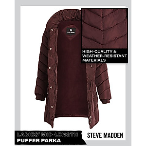 Steve Madden Women's Long Chervron Quilted Outerwear Jacket, Merlot, Medium