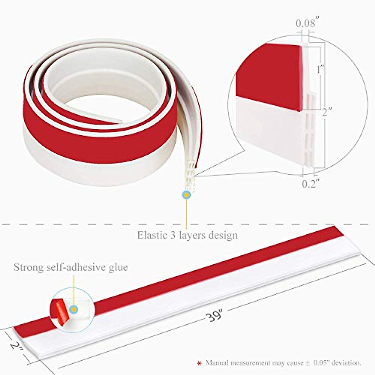 MsKitchen 2 Pack Door Draft Guard Under Door Stopper Door Sweep Insulator Door Blocker Door Soundproofing, Wind Proof, and Dust Proof Strong Adhesive Door Bottom Seal 2”W x 39”L White